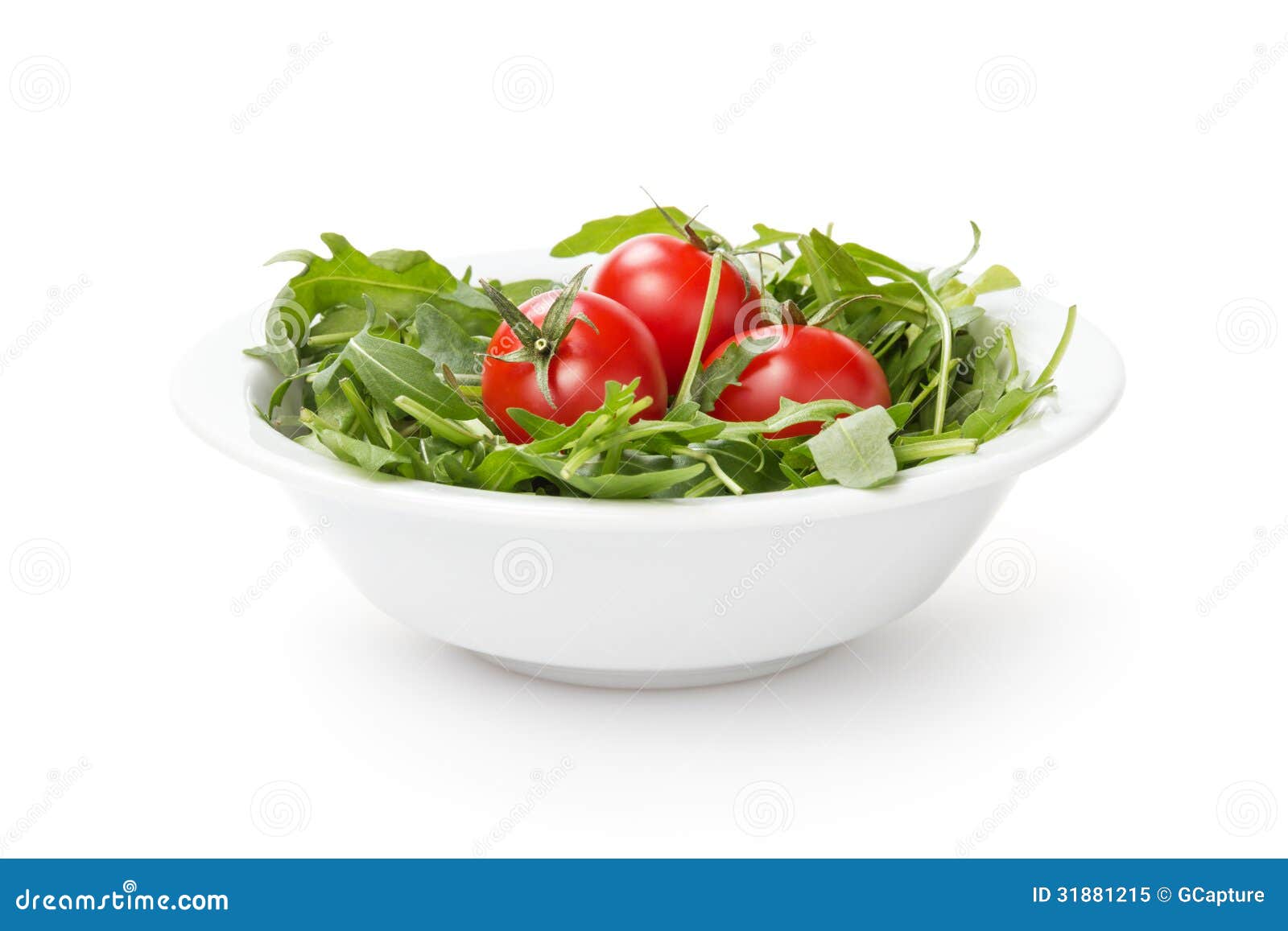 Ruccola and Tomatoes in White Bowl Stock Image - Image of leaf, cherry ...