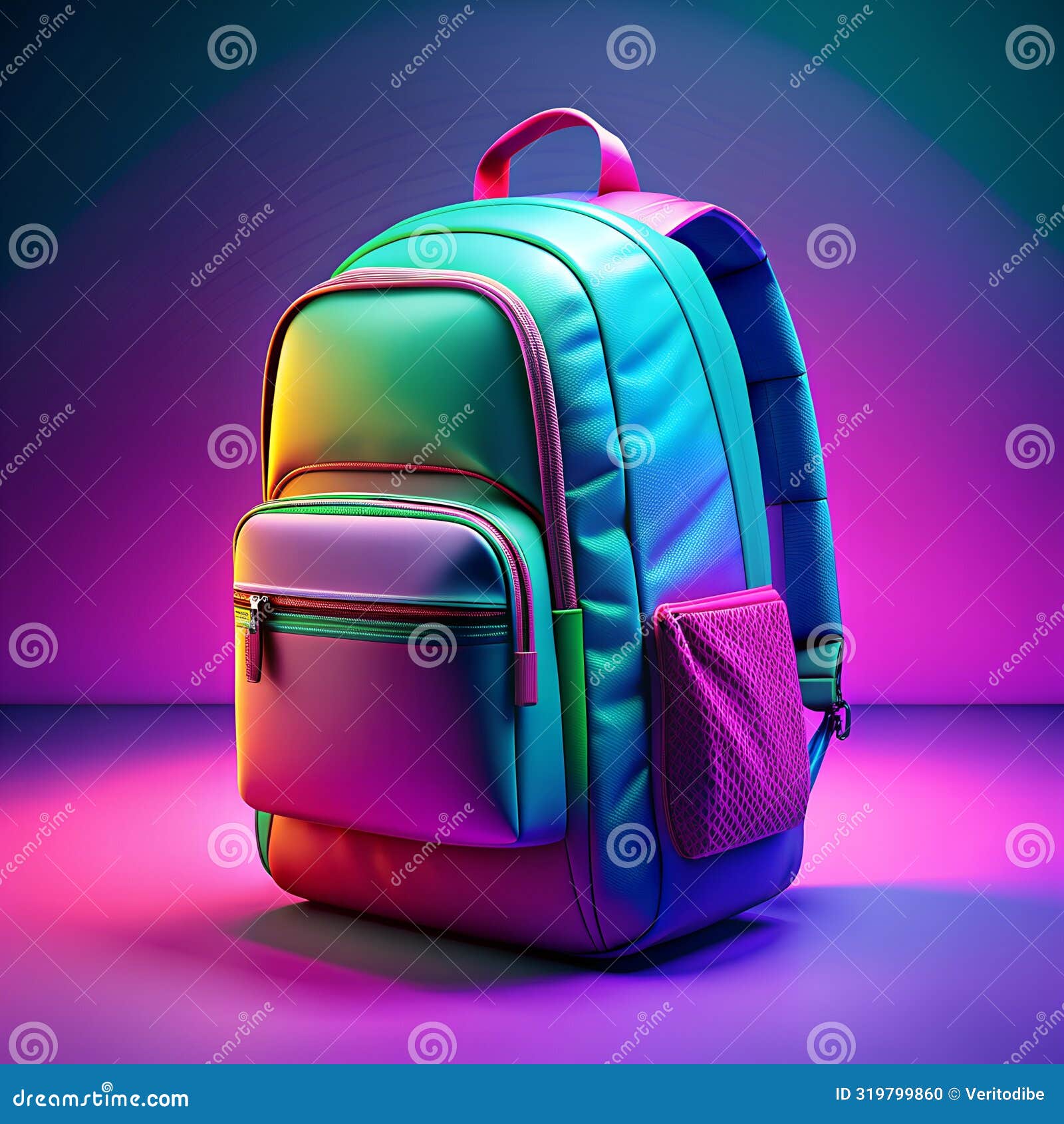 Fabric Backpack with Many Zips and Pockets Brightly Coloured Background ...