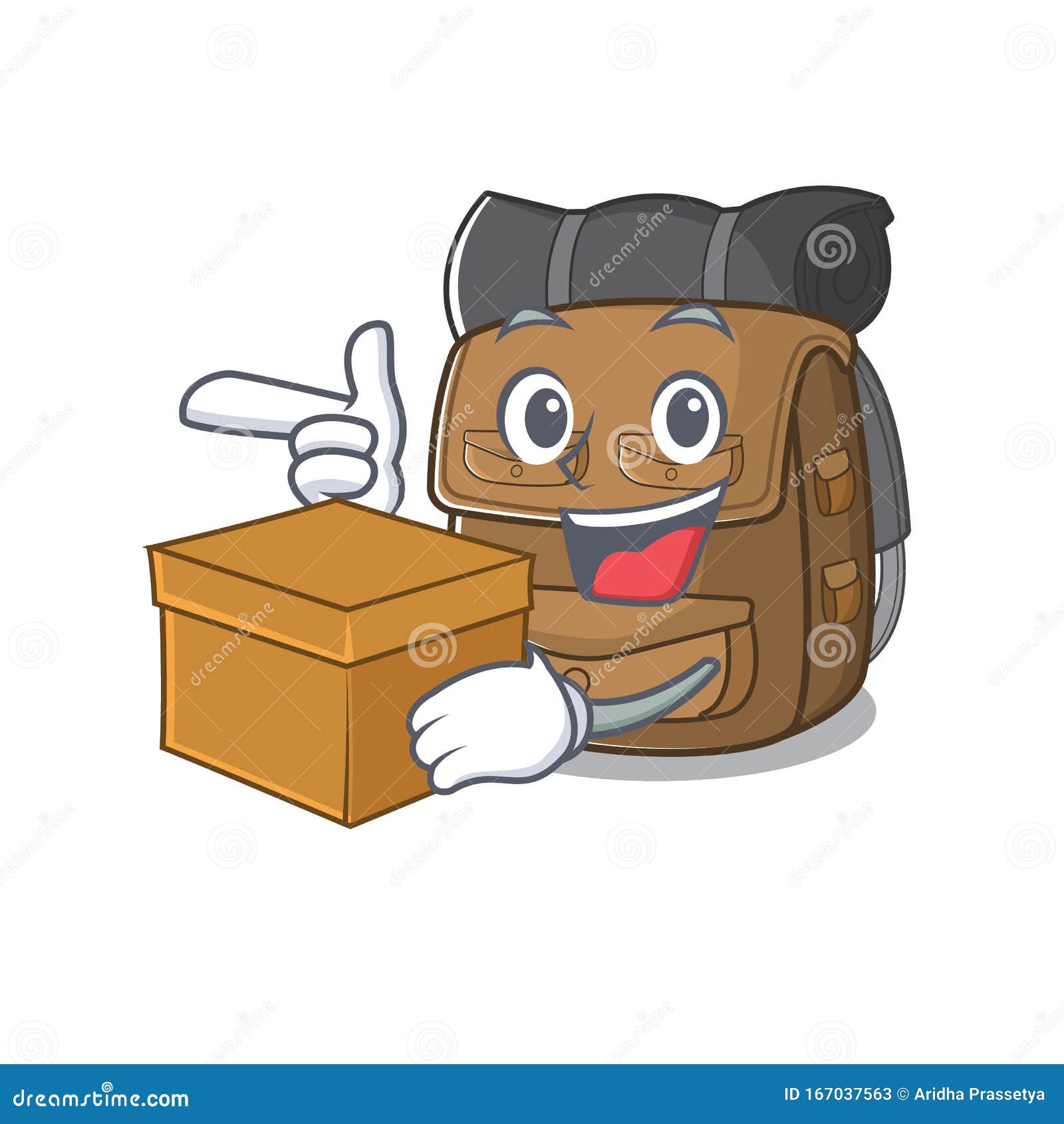 Rucksack-Wandern Scroll Cartoon Charakter Bringt Eine Box Vektor ...