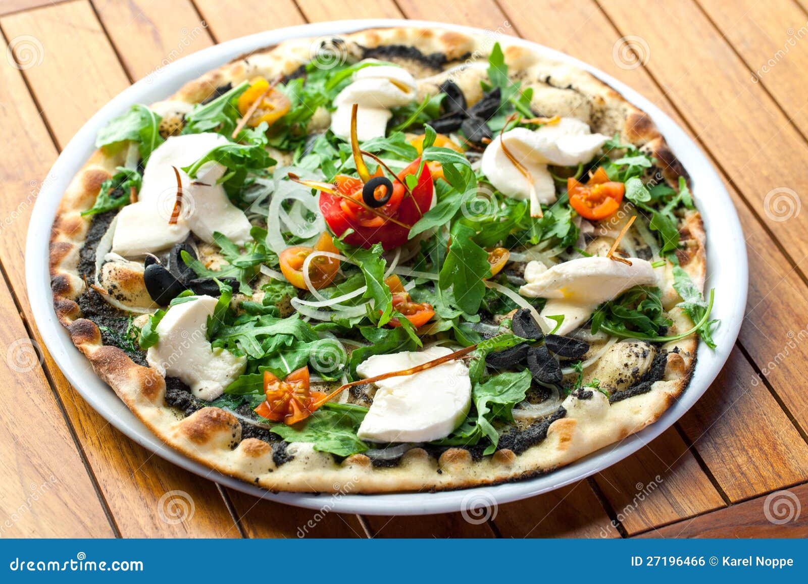 Rucola Pizza with Fresh Mozzarella. Stock Photo - Image of mozzarella ...