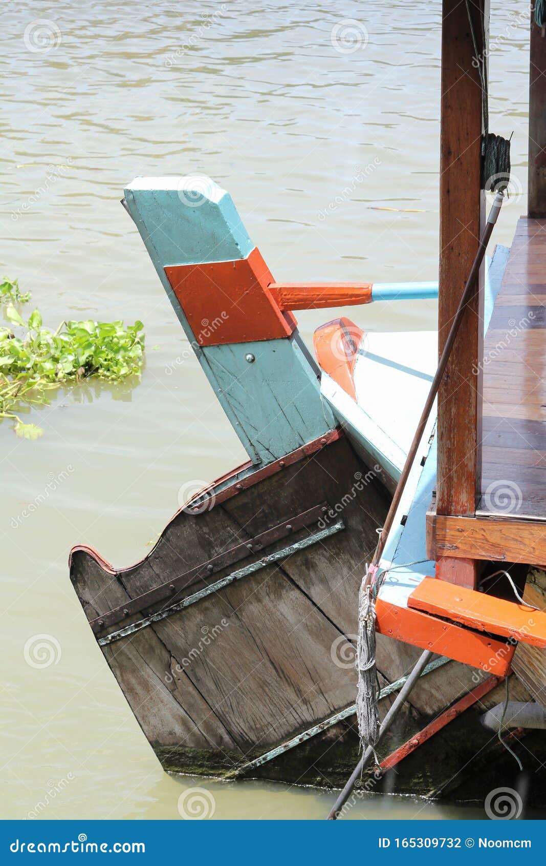 A rudder of Thai boat stock photo. Image of water, design - 165309732