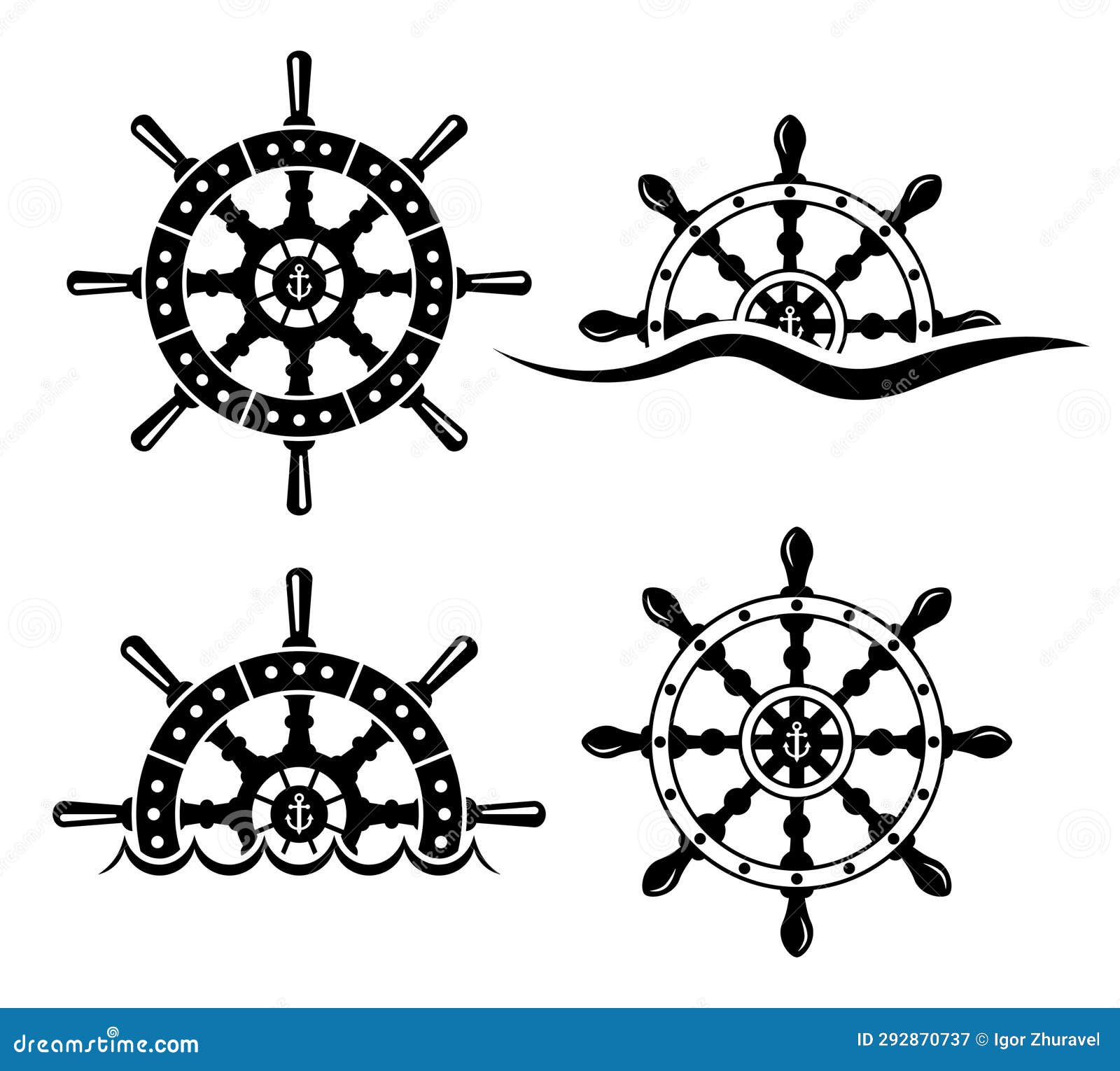 Rudder Wheels Set of Vector Objects or Design Elements in Black Style ...