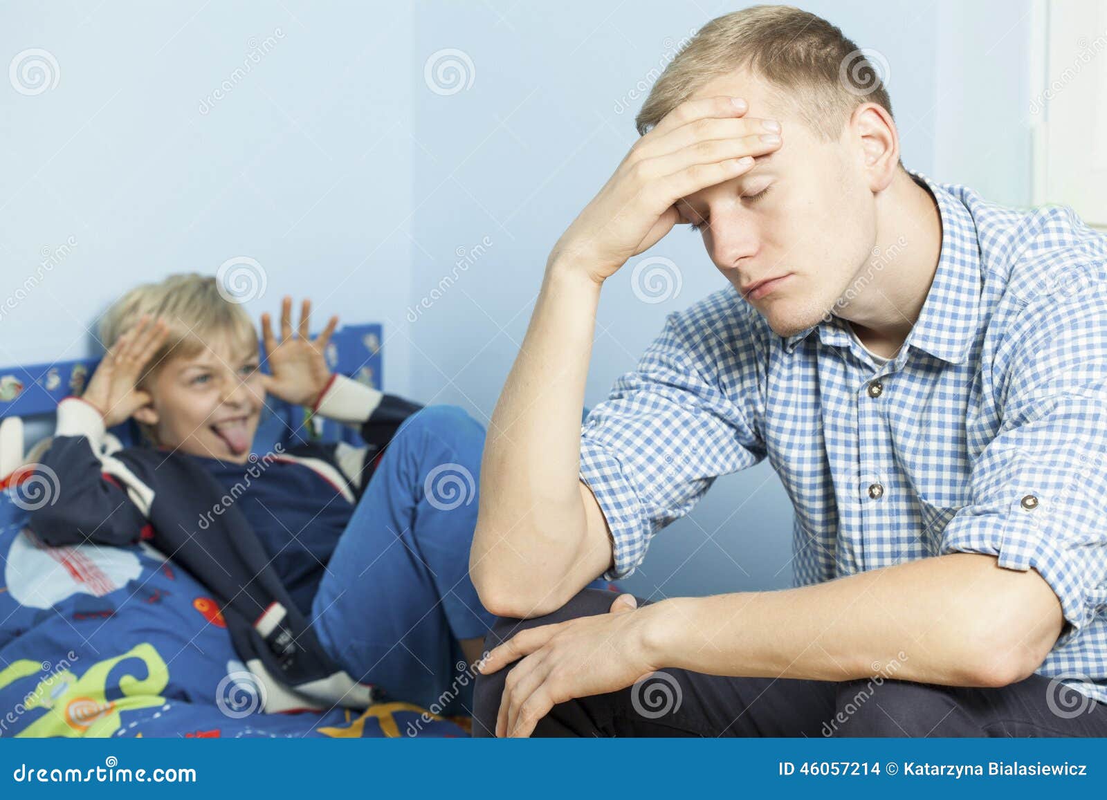 Rude Son and His Tired Father Stock Photo - Image of children ...