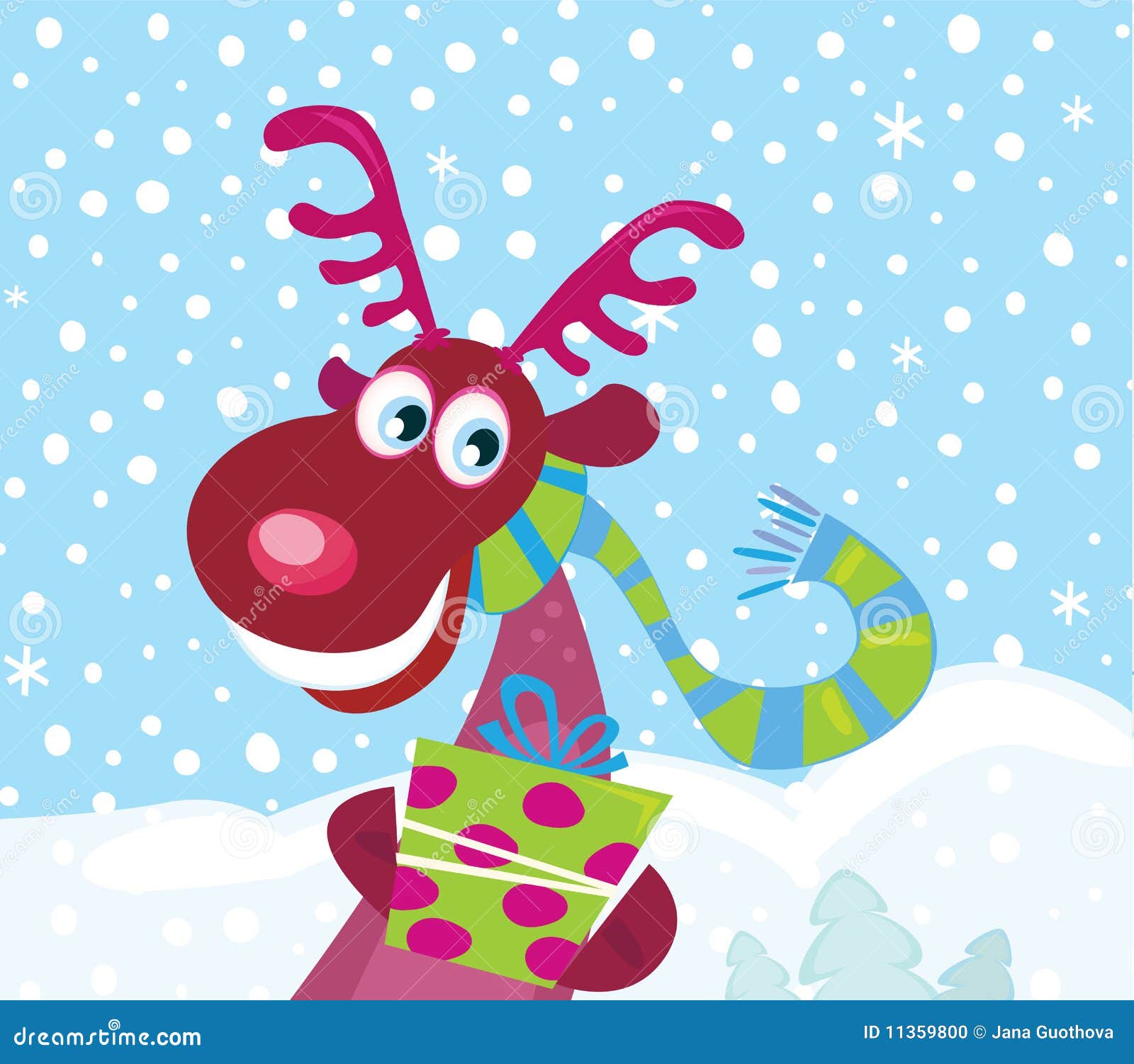 Rudolph Col Naso Rosso Su Neve Illustrazione Vettoriale - Illustrazione ...