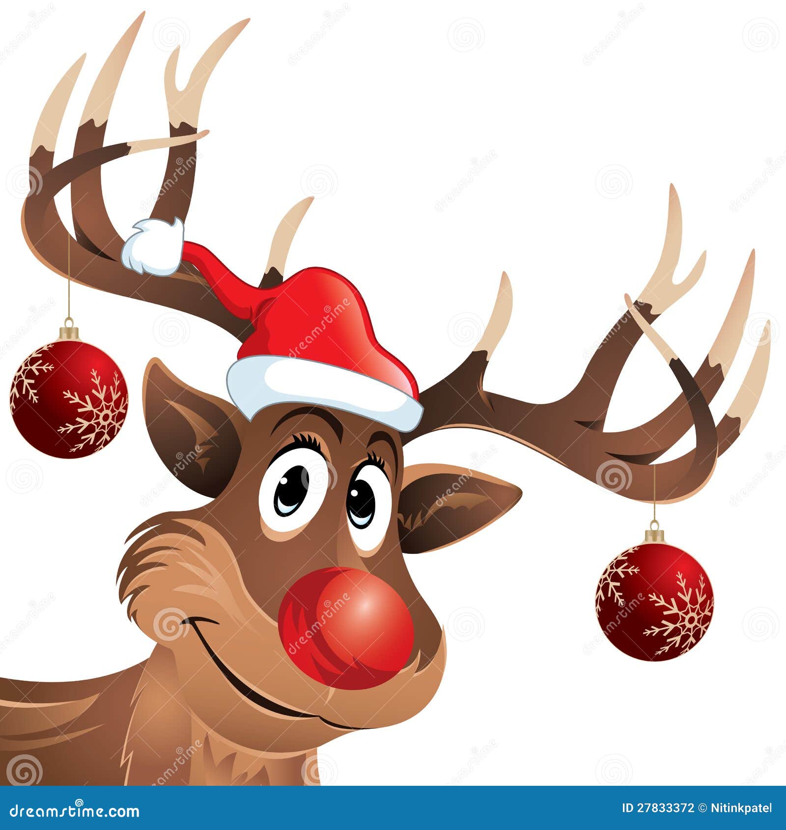 Rudolph O Nariz Vermelho Da Rena Com Esferas Do Natal Ilustração Stock ...