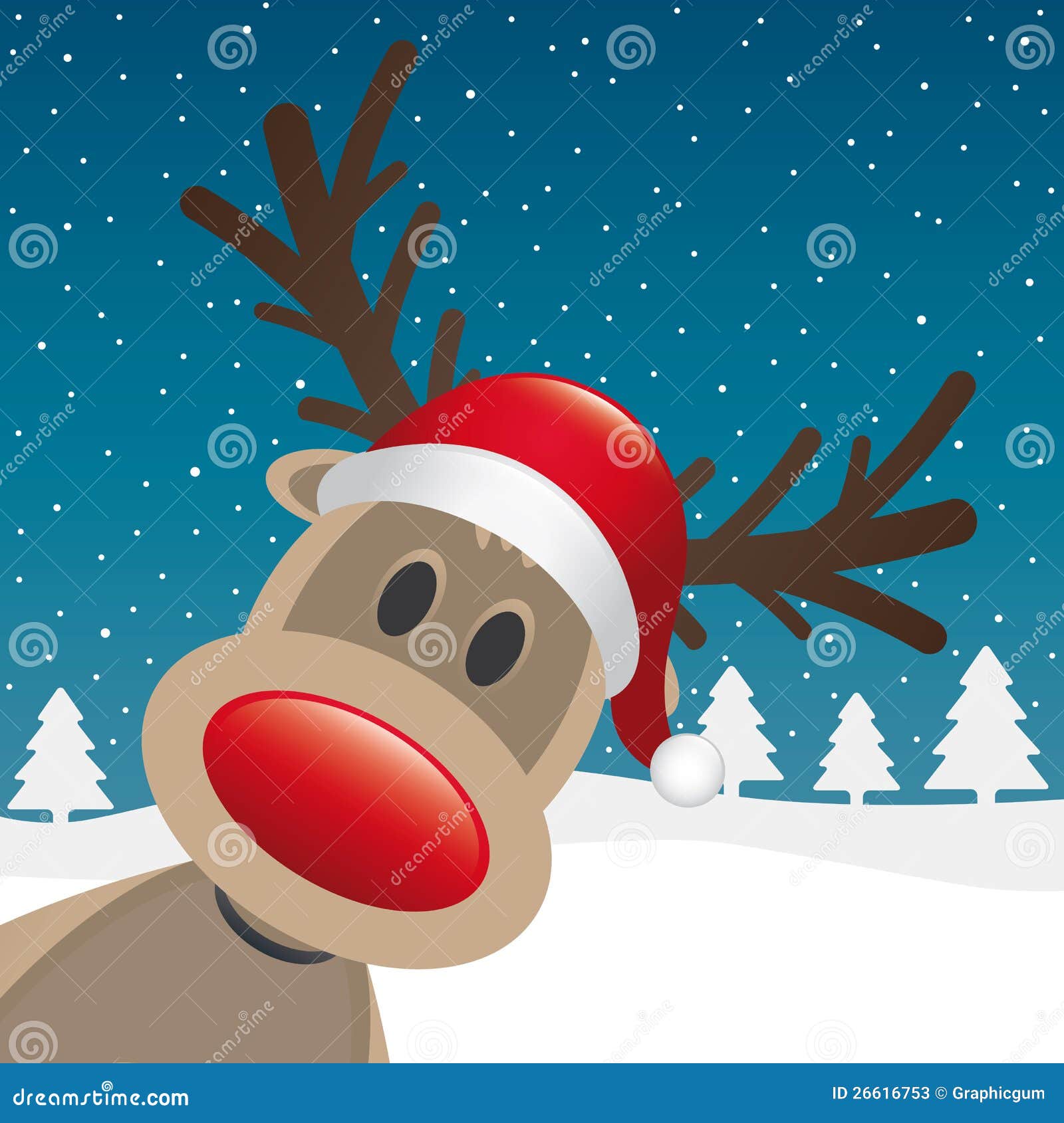 Rudolph Reindeer Red Nose and Hat Stock Vector - Illustration of ...