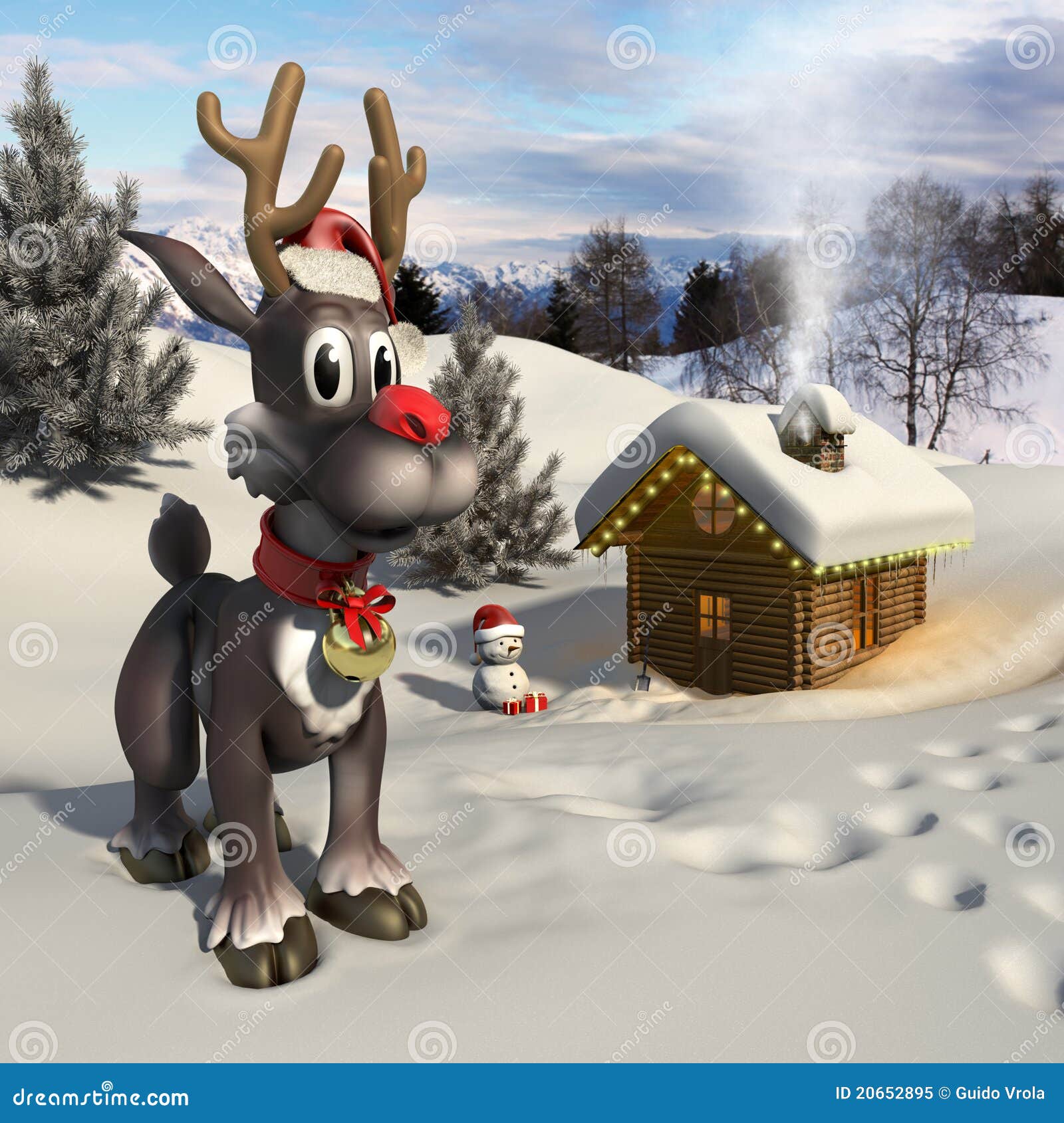 Rudolph Ren I Ett Jullandskap Stock Illustrationer - Illustration av ...