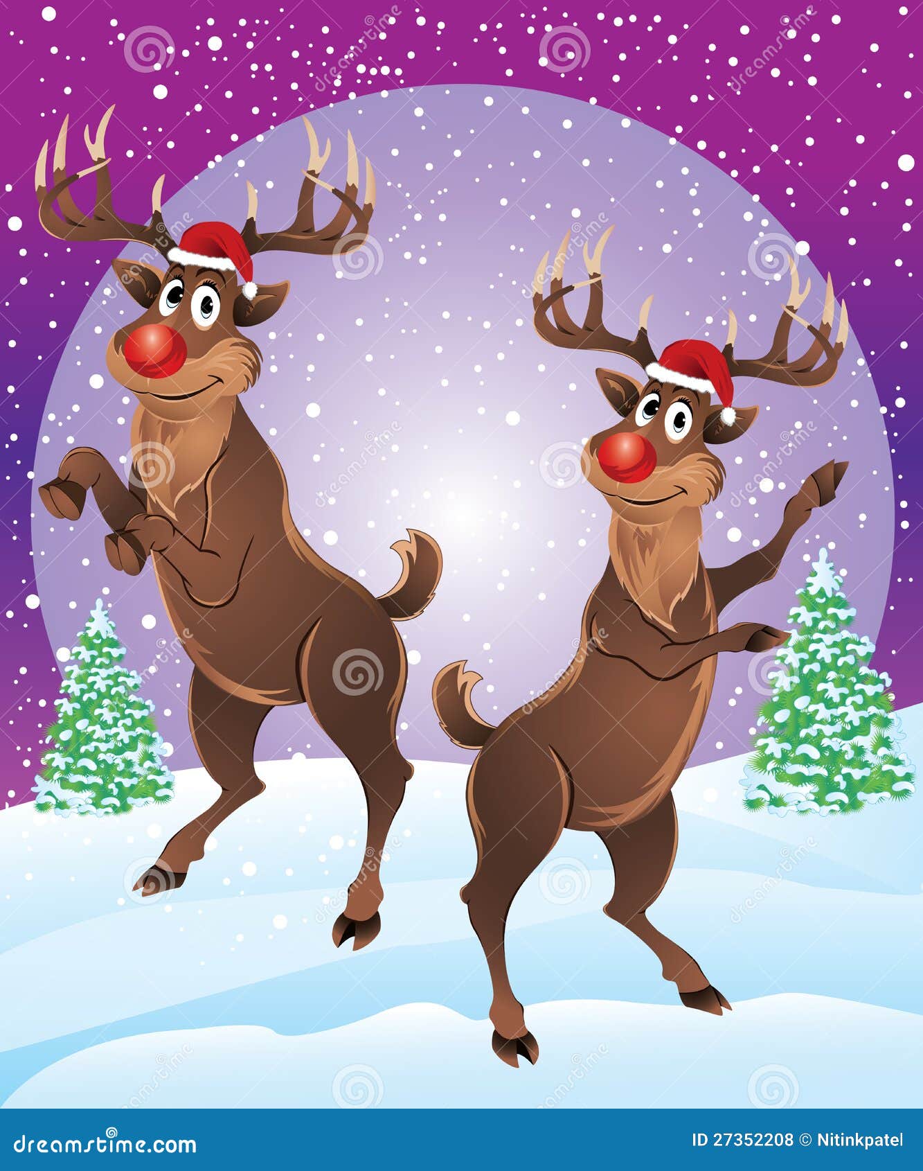 Rudolph a Rena Que Aprecia a Queda De Neve Ilustração Stock ...