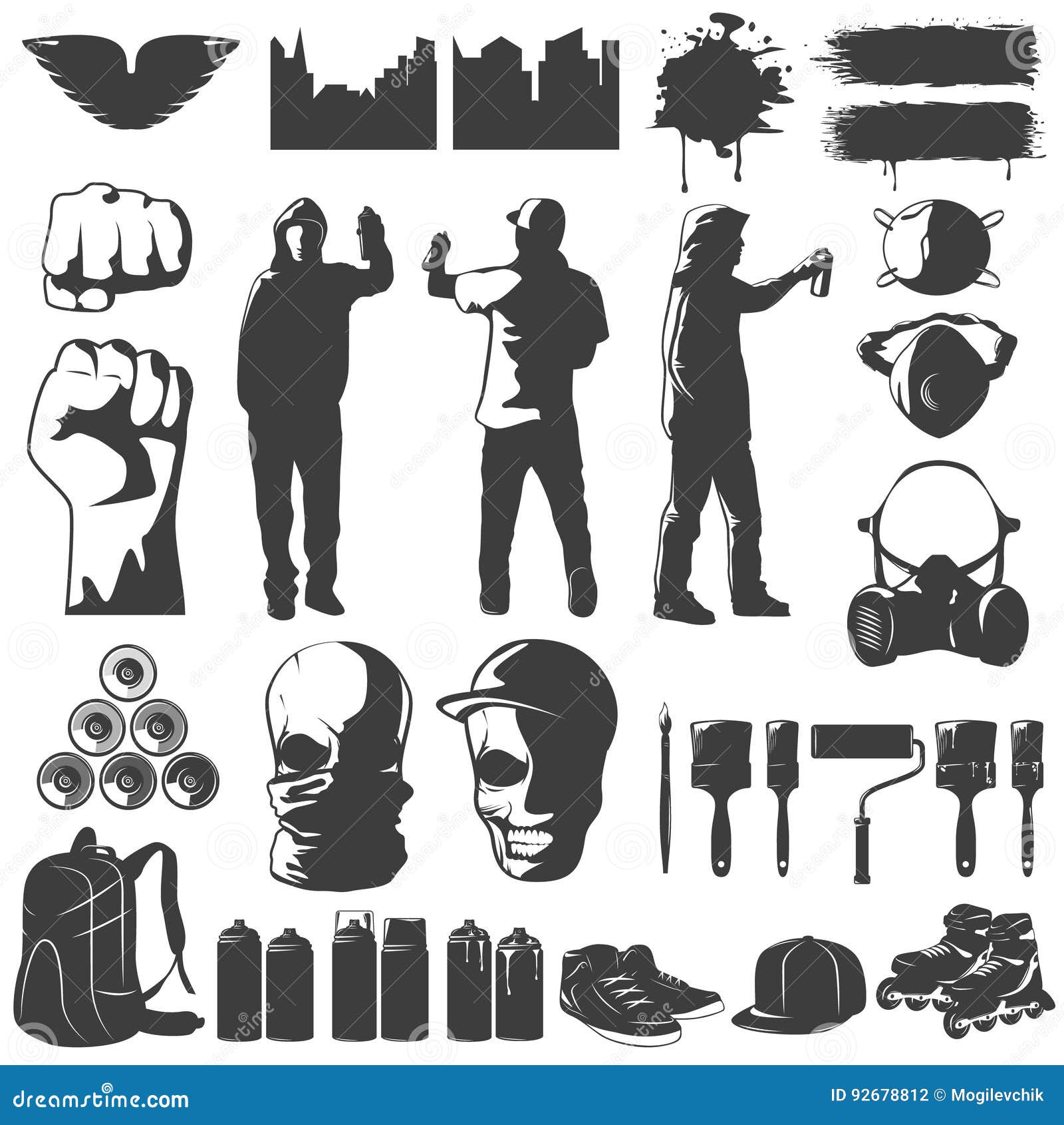 Rue Art Black White Icons Set Illustration de Vecteur - Illustration du ...