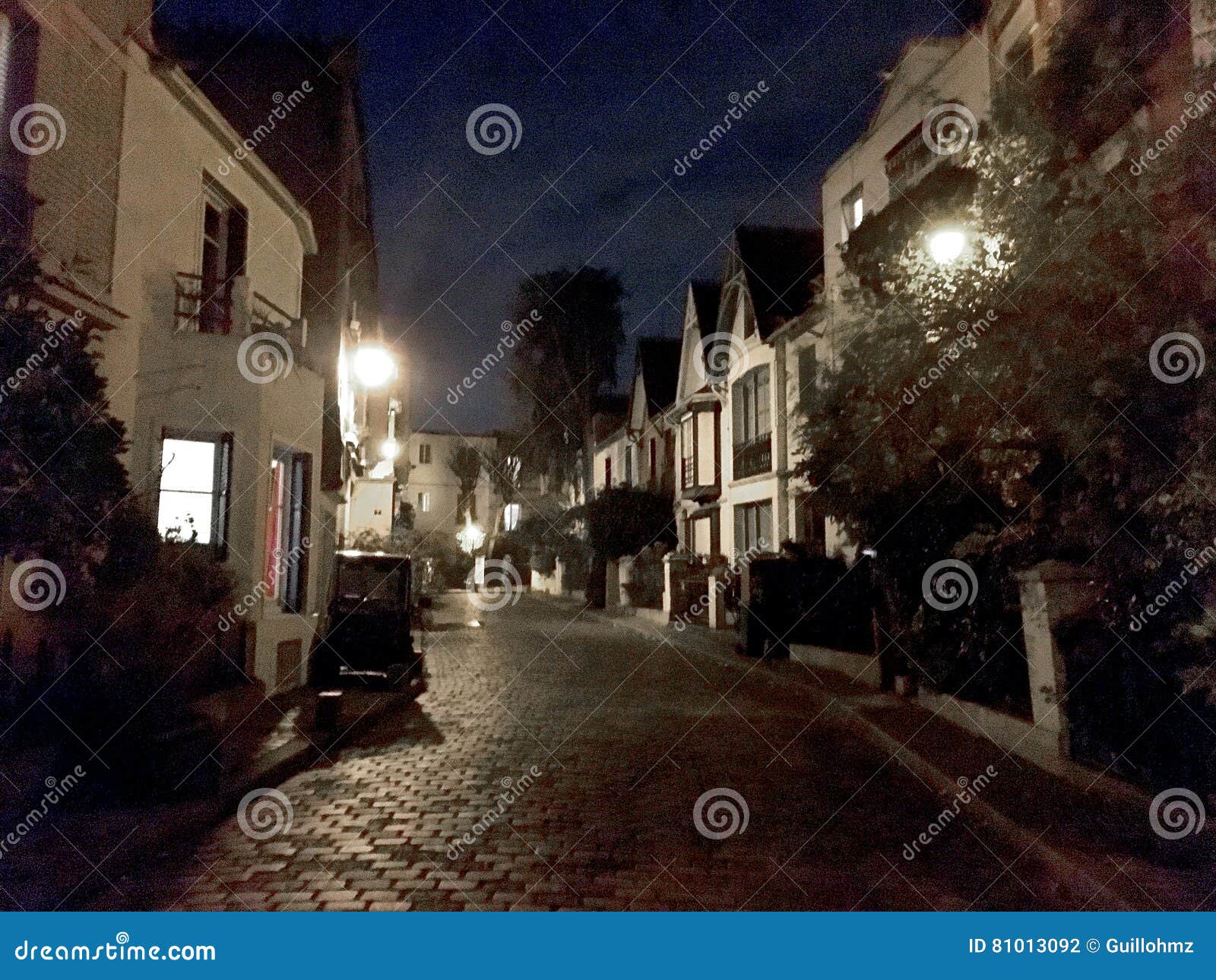 Rue La Nuit Montmartre Paris Photographie éditorial - Image du arbre ...