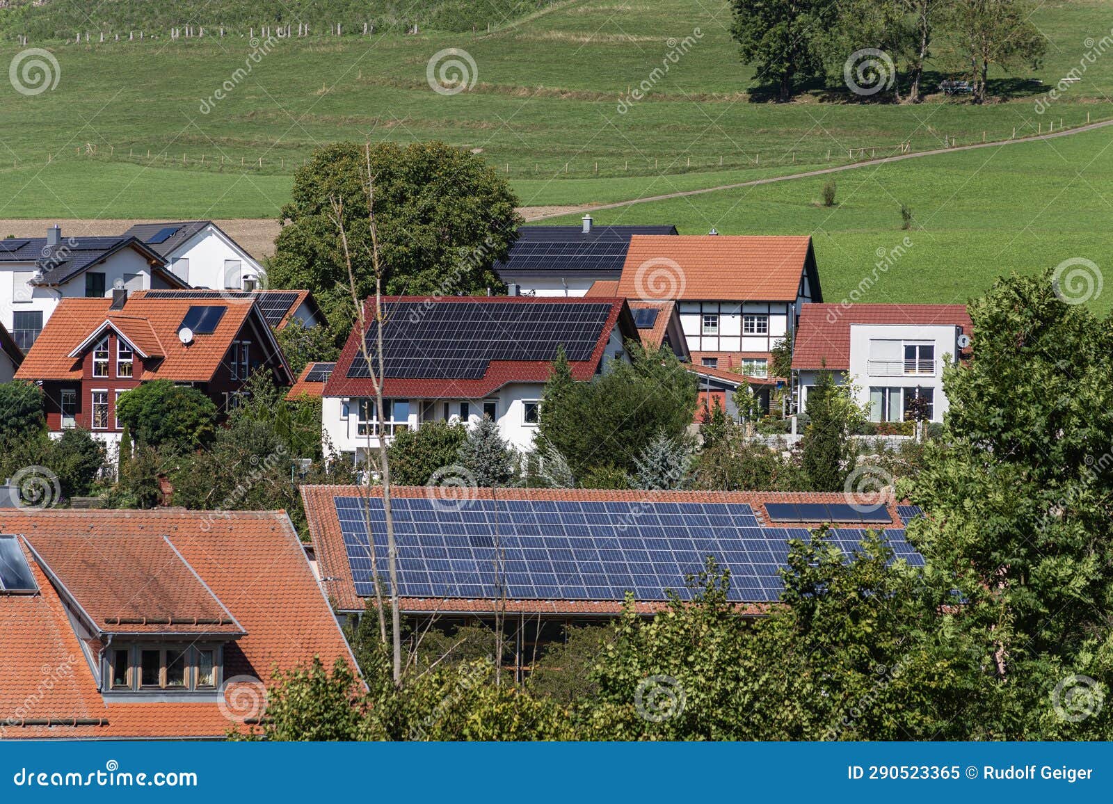 Rufal Viallage with Solar Panel on Rooftops Stock Image - Image of ...