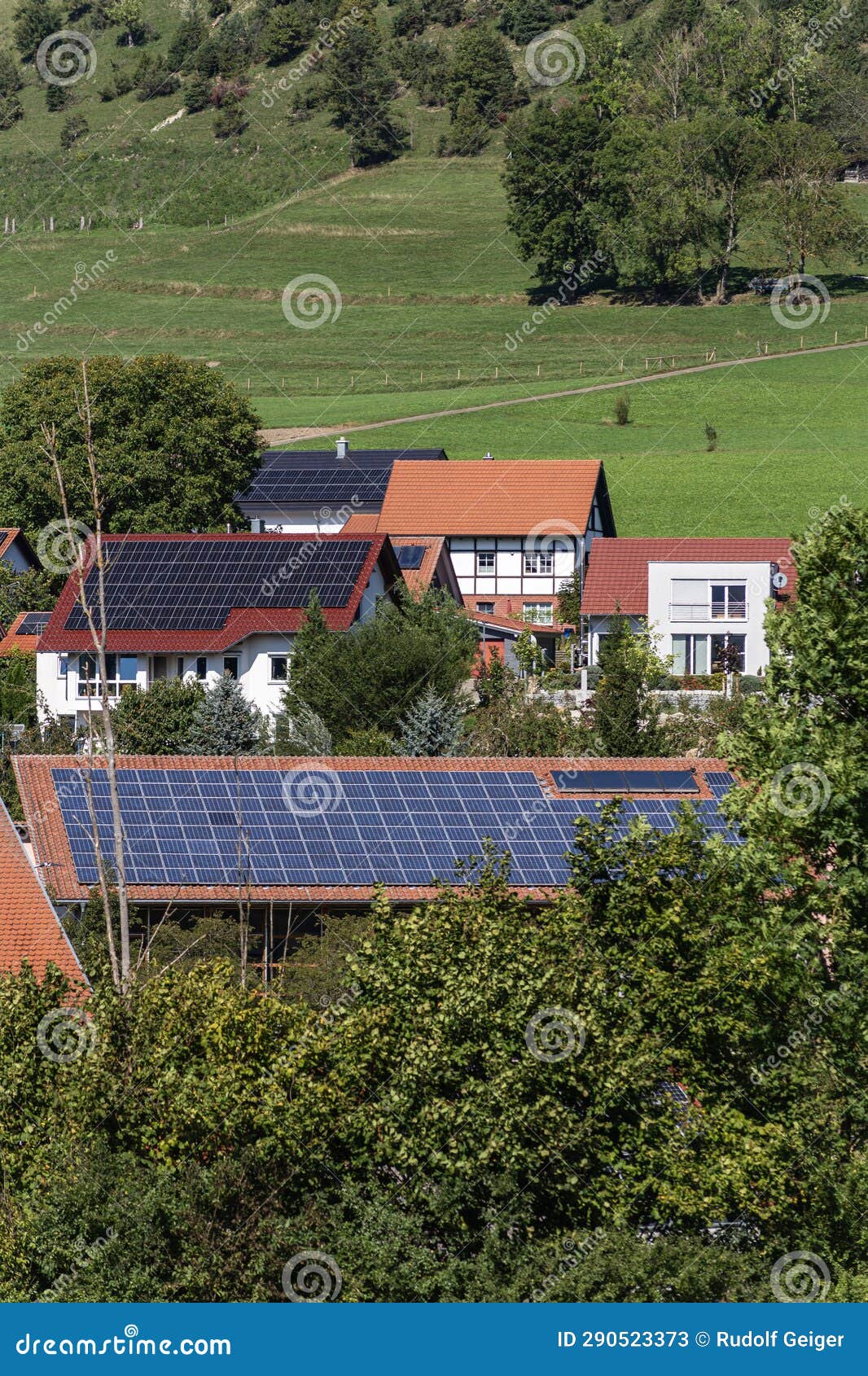 Rufal Viallage with Solar Panel on Rooftops Stock Image - Image of cell ...