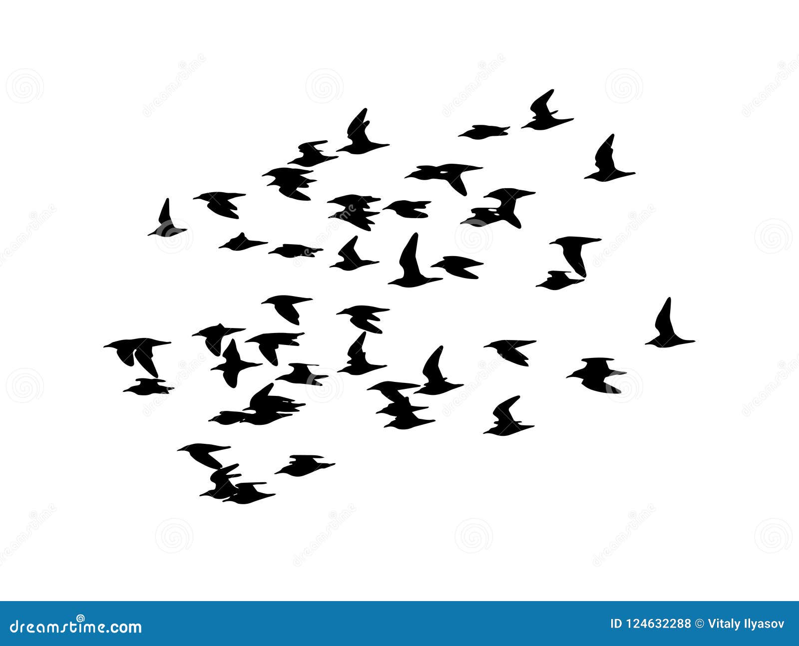 Ruff in the Flight. Vector Silhouette a Flock of Birds Stock Vector ...