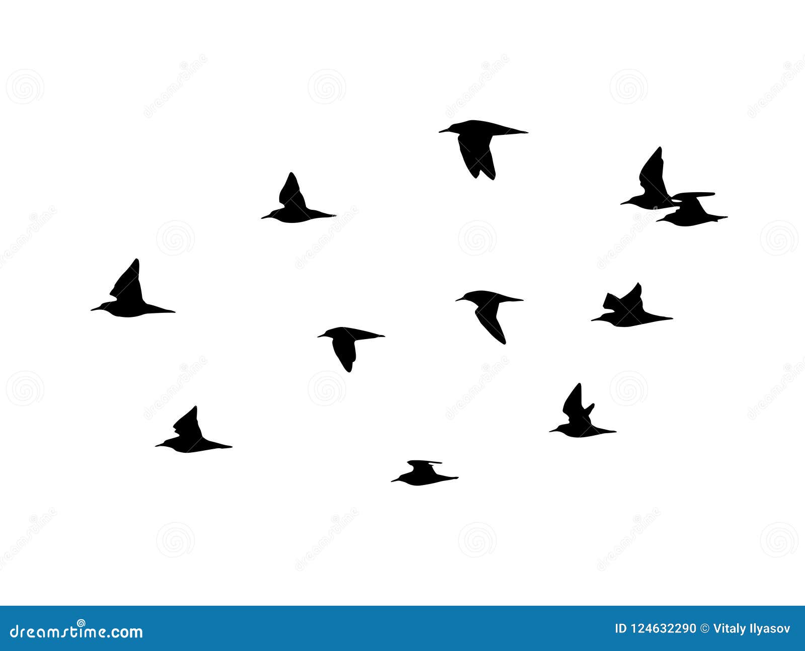 Ruff in the Flight. Vector Silhouette a Flock of Birds Stock Vector ...