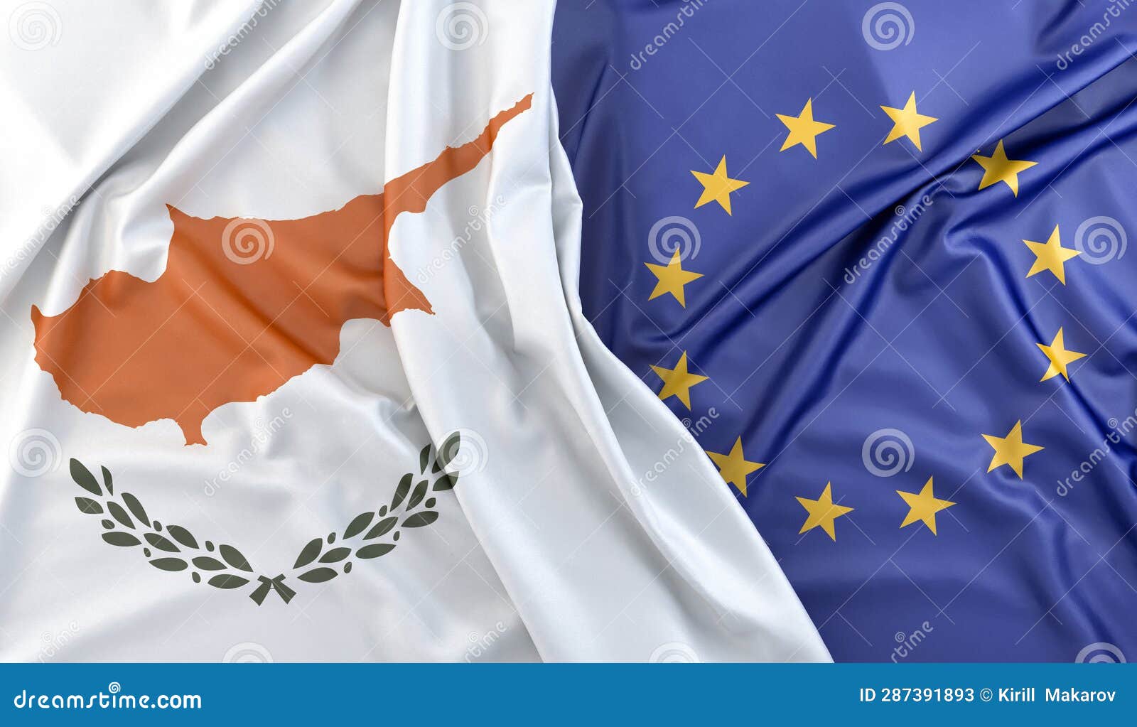 Ruffled Flags of Cyprus and European Union. 3D Rendering Stock ...