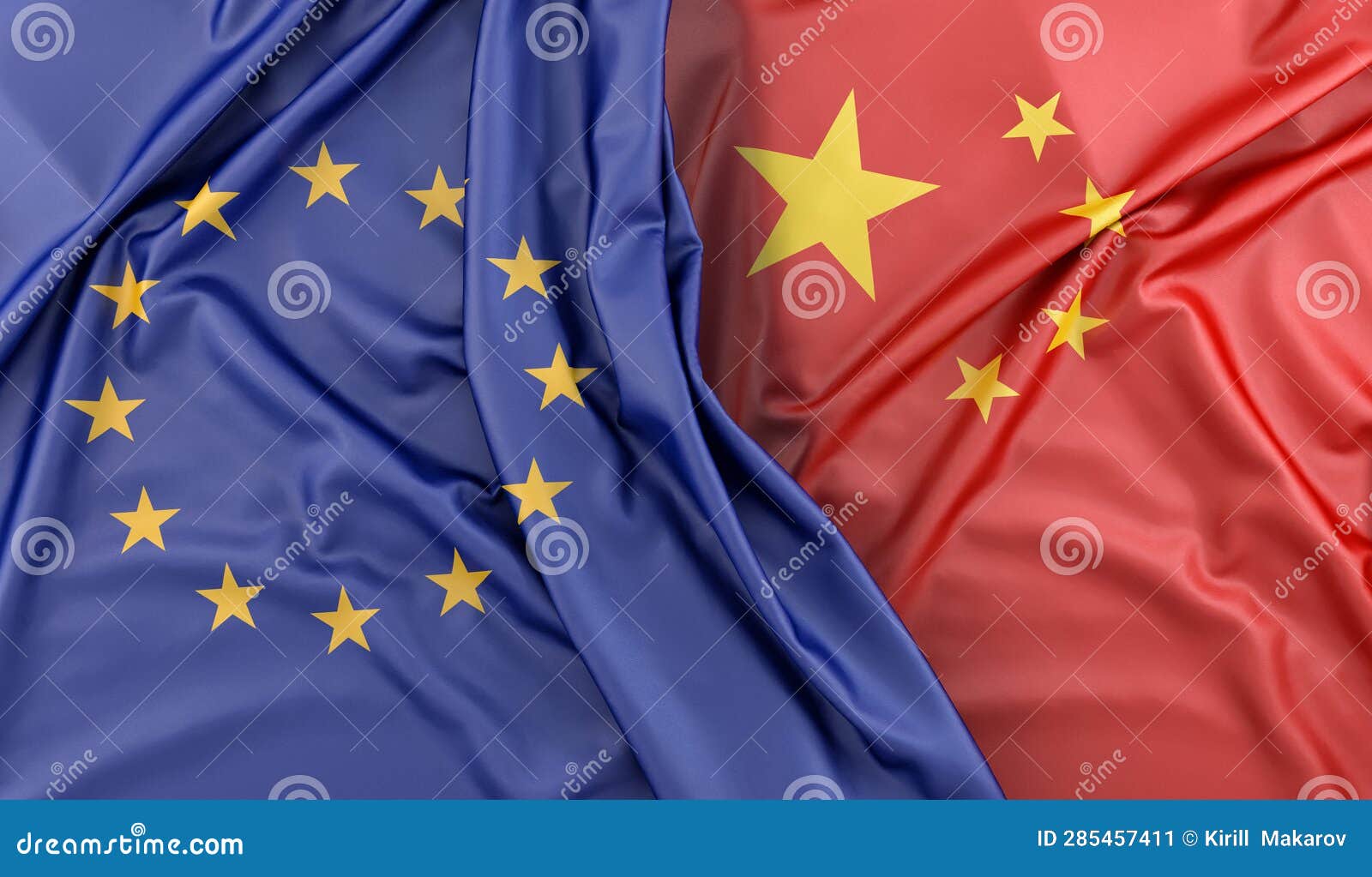 Ruffled Flags of European Union and China. 3D Rendering Stock ...