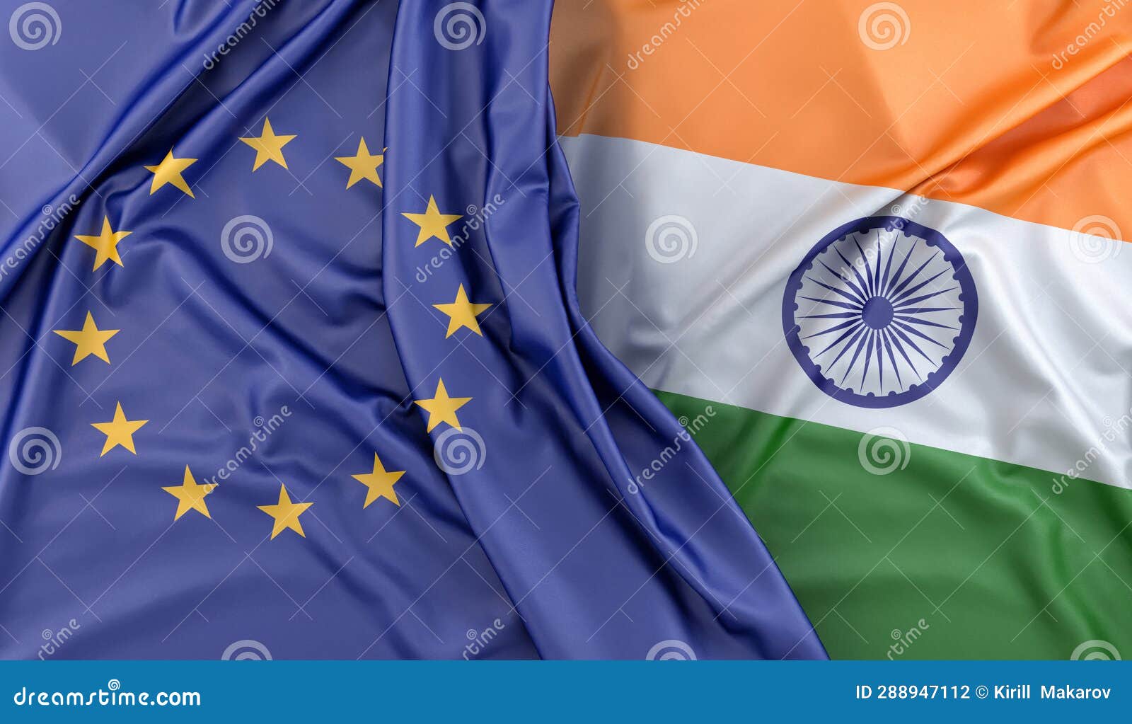 Ruffled Flags of European Union and India. 3D Rendering Stock ...