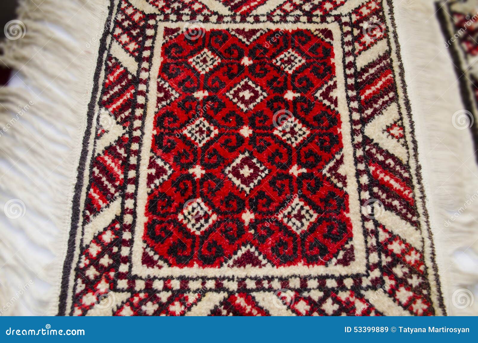 Rug Handmade with Black Pattern on Red Background Stock Image - Image ...