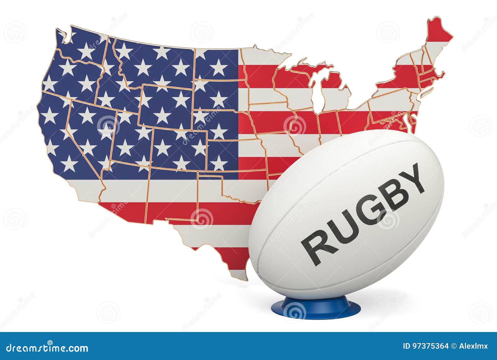 Rugby Ball with Map of USA, 3D Stock Illustration - Illustration of ...