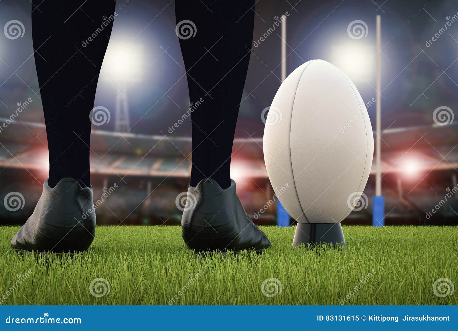 Rugby Ball with Rugby Posts on Field Stock Illustration - Illustration ...