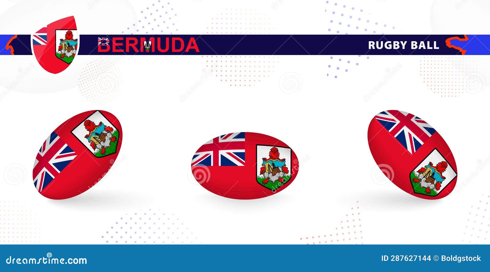 Rugby Ball Set with the Flag of Bermuda in Various Angles on Abstract ...