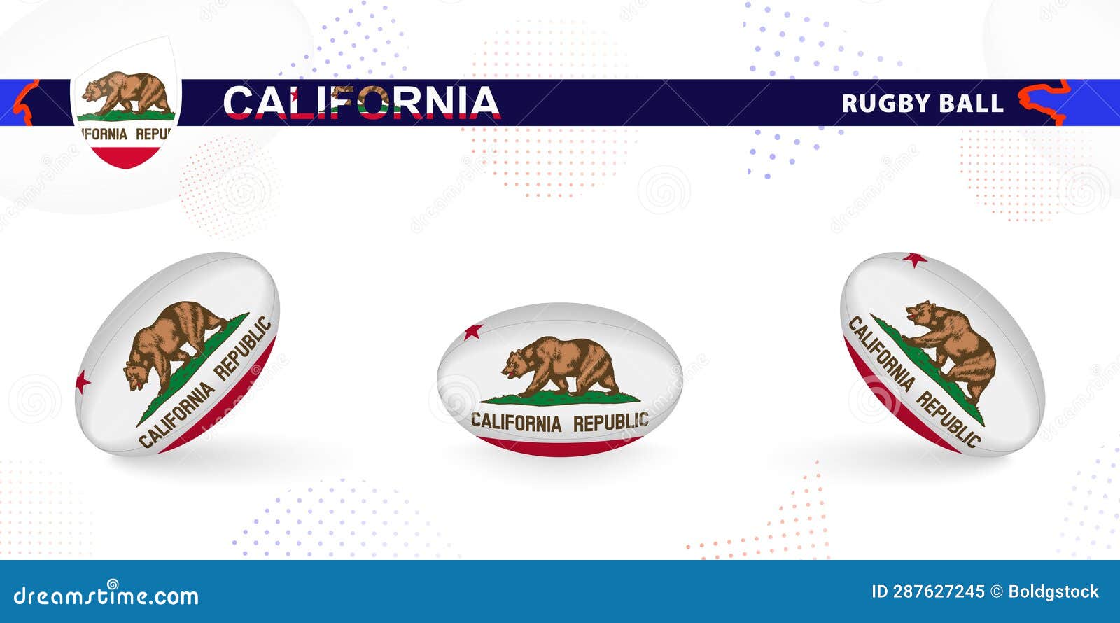 Rugby Ball Set with the Flag of California in Various Angles on ...