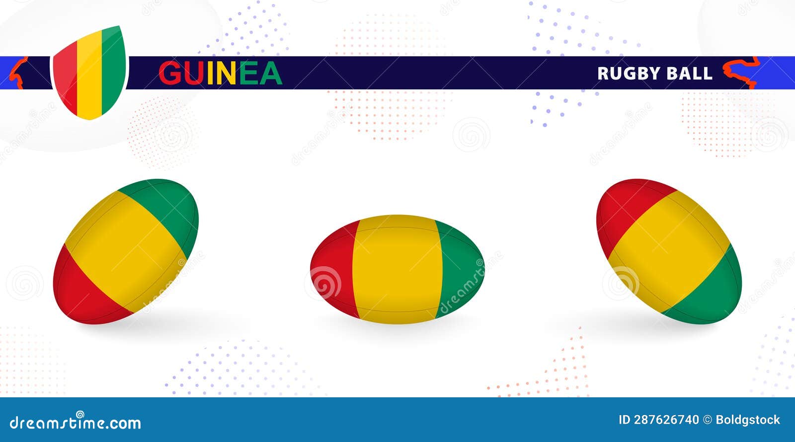 Rugby Ball Set with the Flag of Guinea in Various Angles on Abstract ...