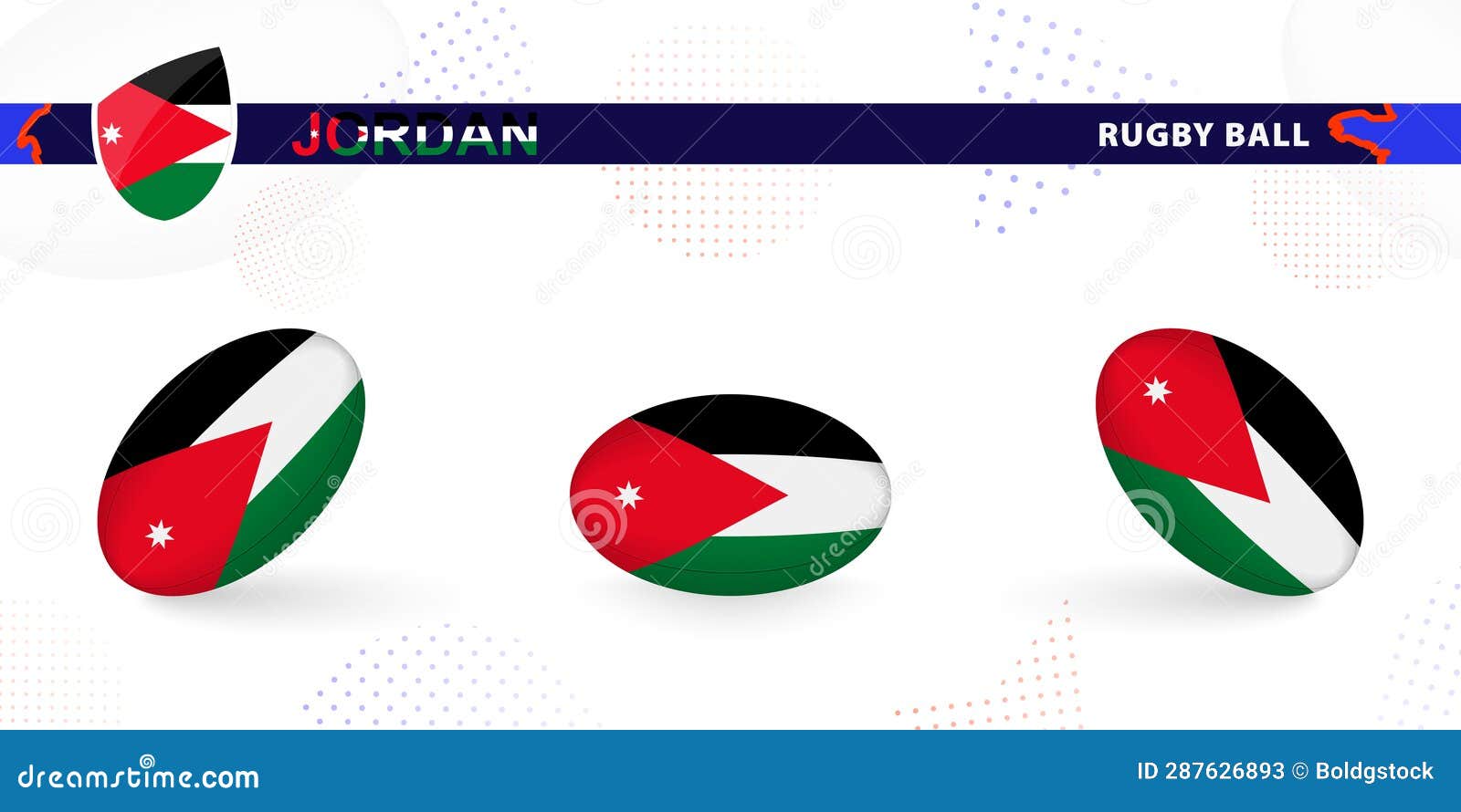 Rugby Ball Set with the Flag of Jordan in Various Angles on Abstract ...