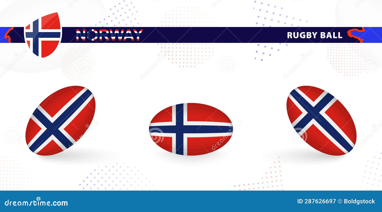 Rugby Ball Set with the Flag of Norway in Various Angles on Abstract ...