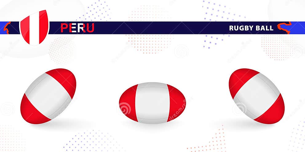 Rugby Ball Set with the Flag of Peru in Various Angles on Abstract ...