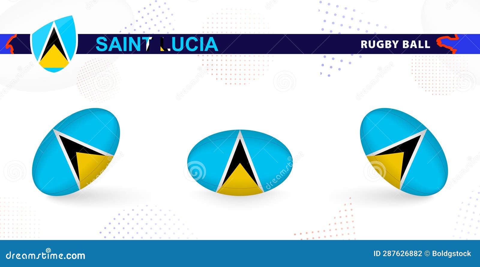Rugby Ball Set with the Flag of Saint Lucia in Various Angles on ...