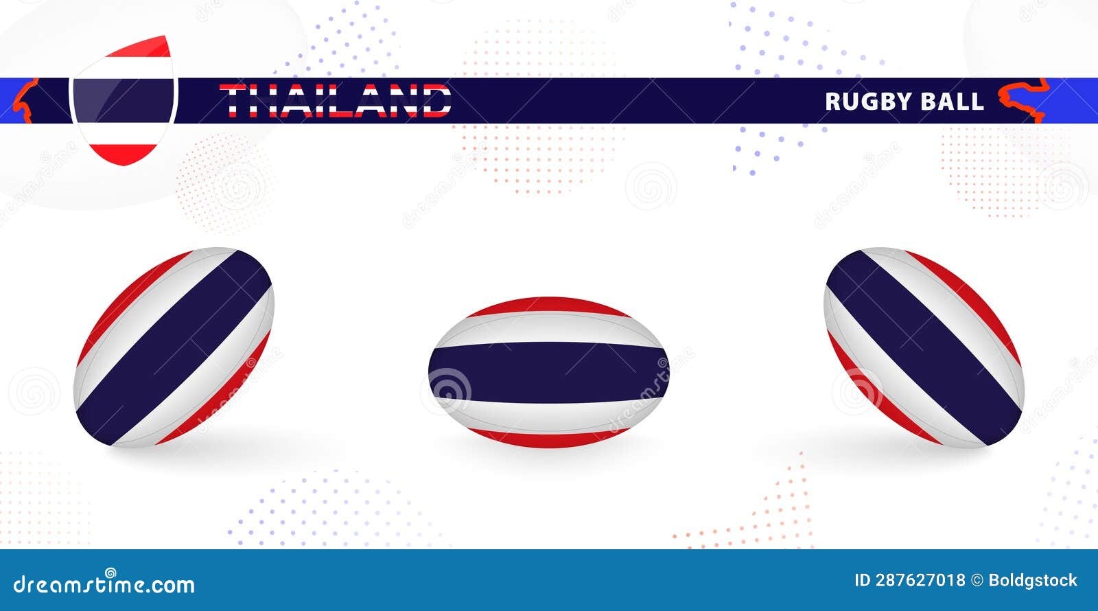 Rugby Ball Set with the Flag of Thailand in Various Angles on Abstract ...