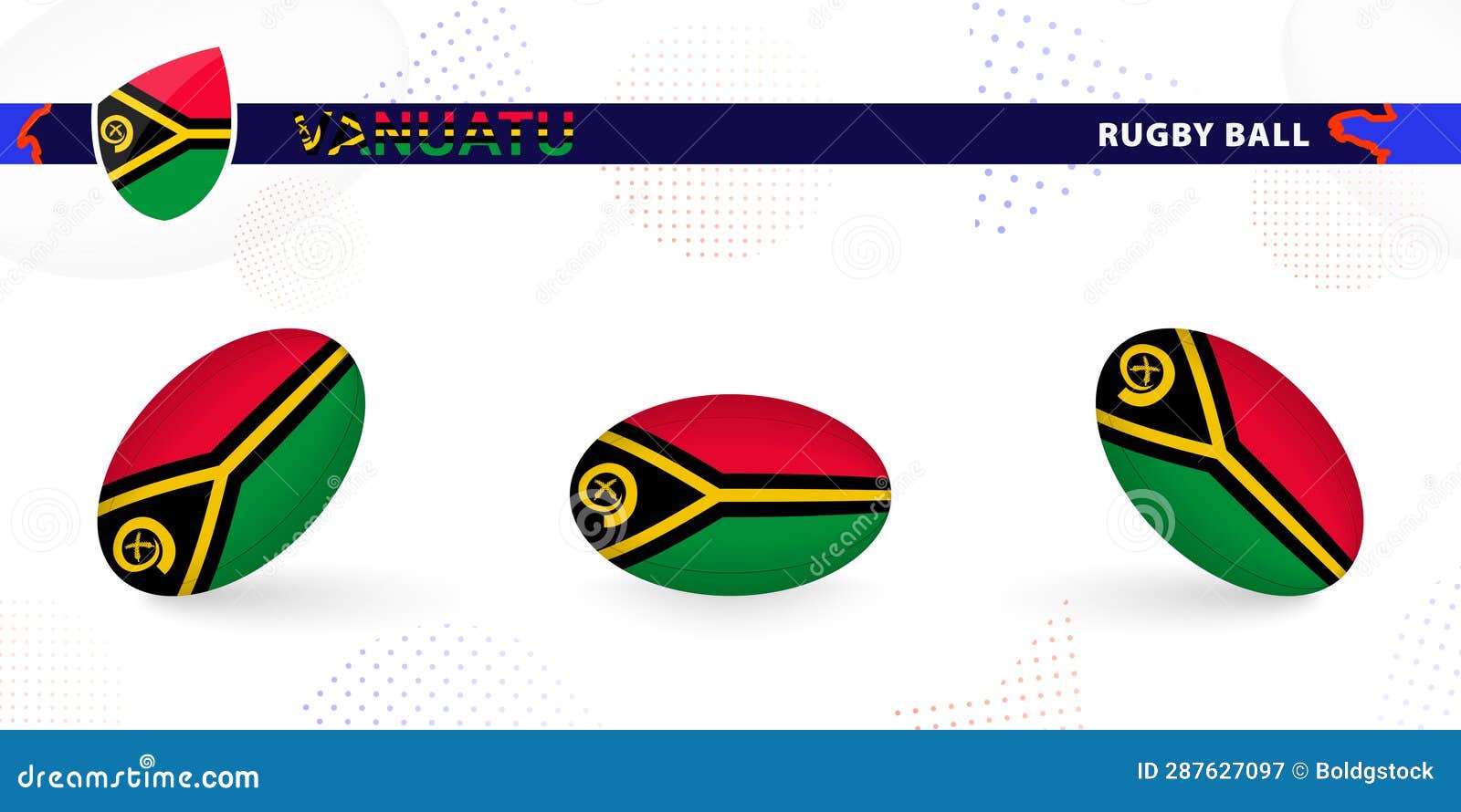 Rugby Ball Set with the Flag of Vanuatu in Various Angles on Abstract ...