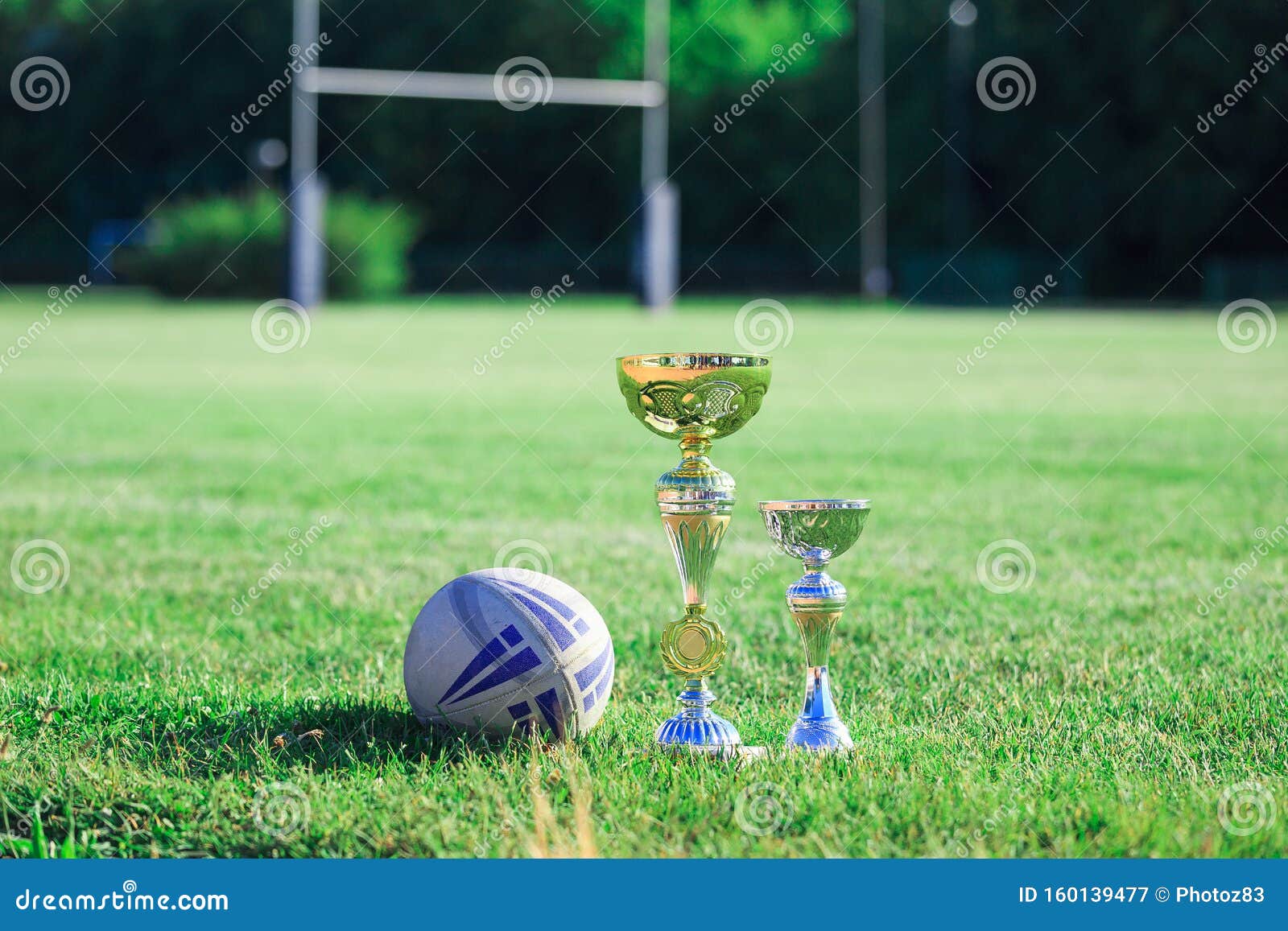 Rugby Ball and Rugby Trophies on Grass Stock Image - Image of green ...