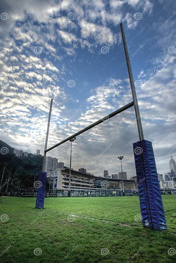 Rugby goalposts stock image. Image of blue, action, leather - 12716533