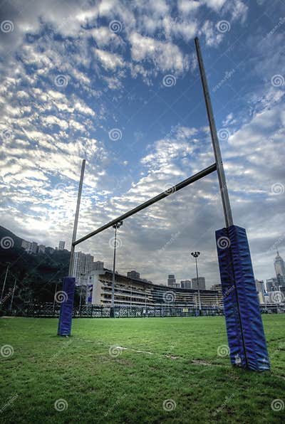 Rugby goalposts stock image. Image of blue, action, leather - 12716533