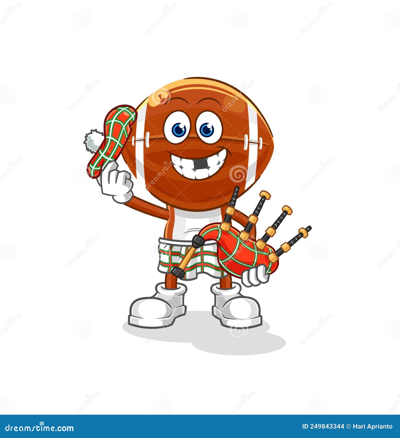 Rugby Head Scottish With Bagpipes Vector. Cartoon Character ...