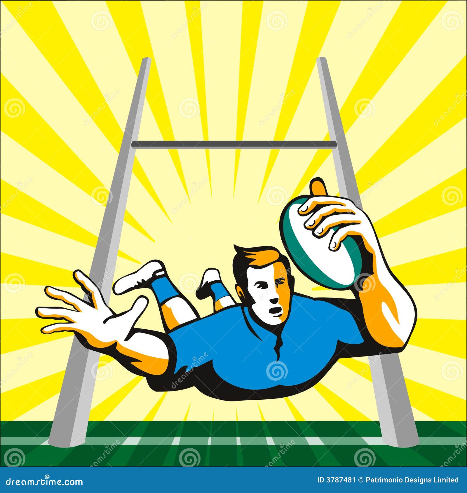 Rugby Player Diving To Score Stock Illustration - Illustration of ...