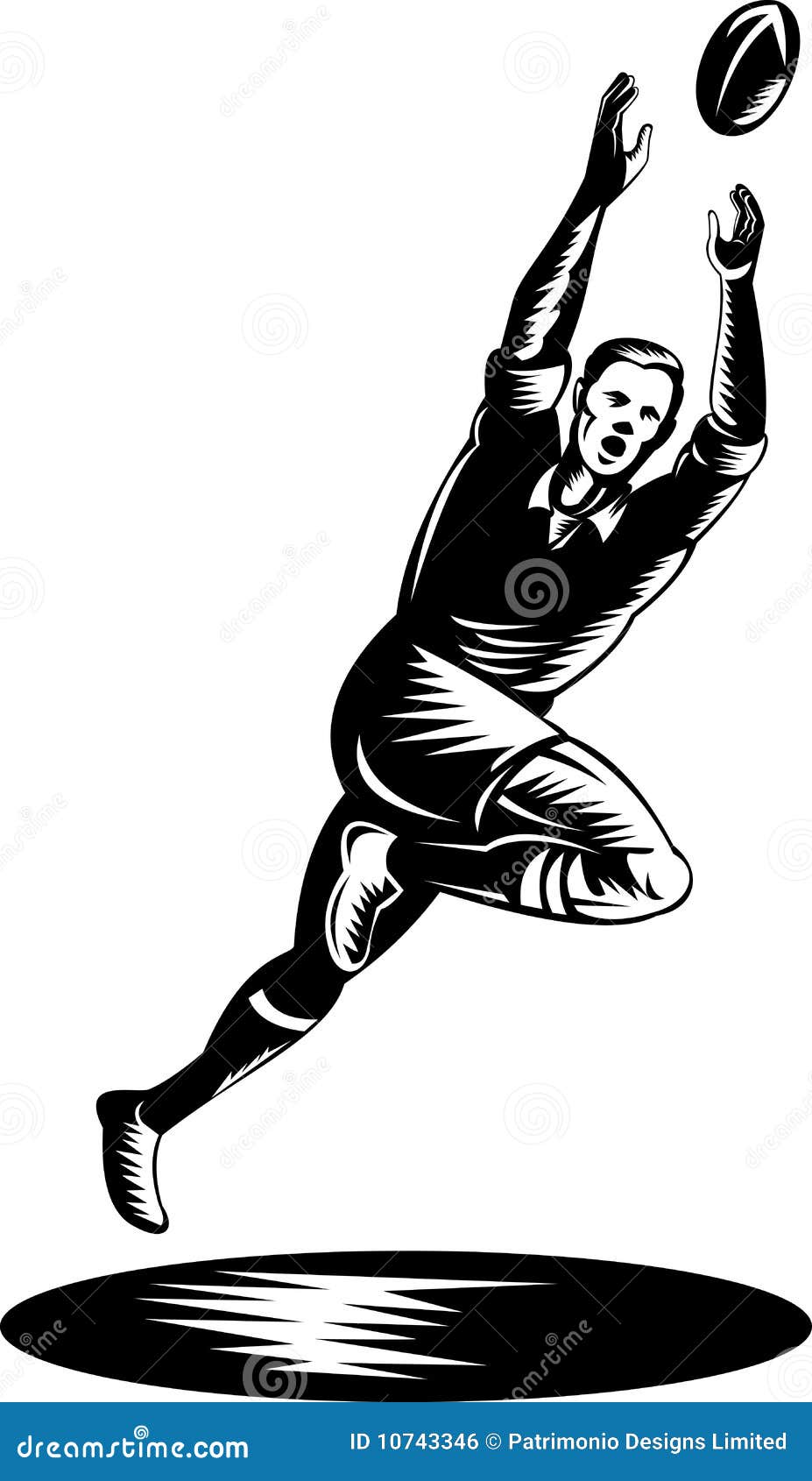 Rugby Player Jumping To Catch Ball Stock Illustration - Illustration of ...