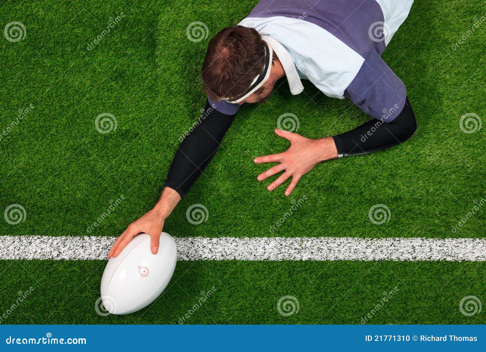 Rugby Player Scoring a Try with One Hand Stock Photo - Image of ...