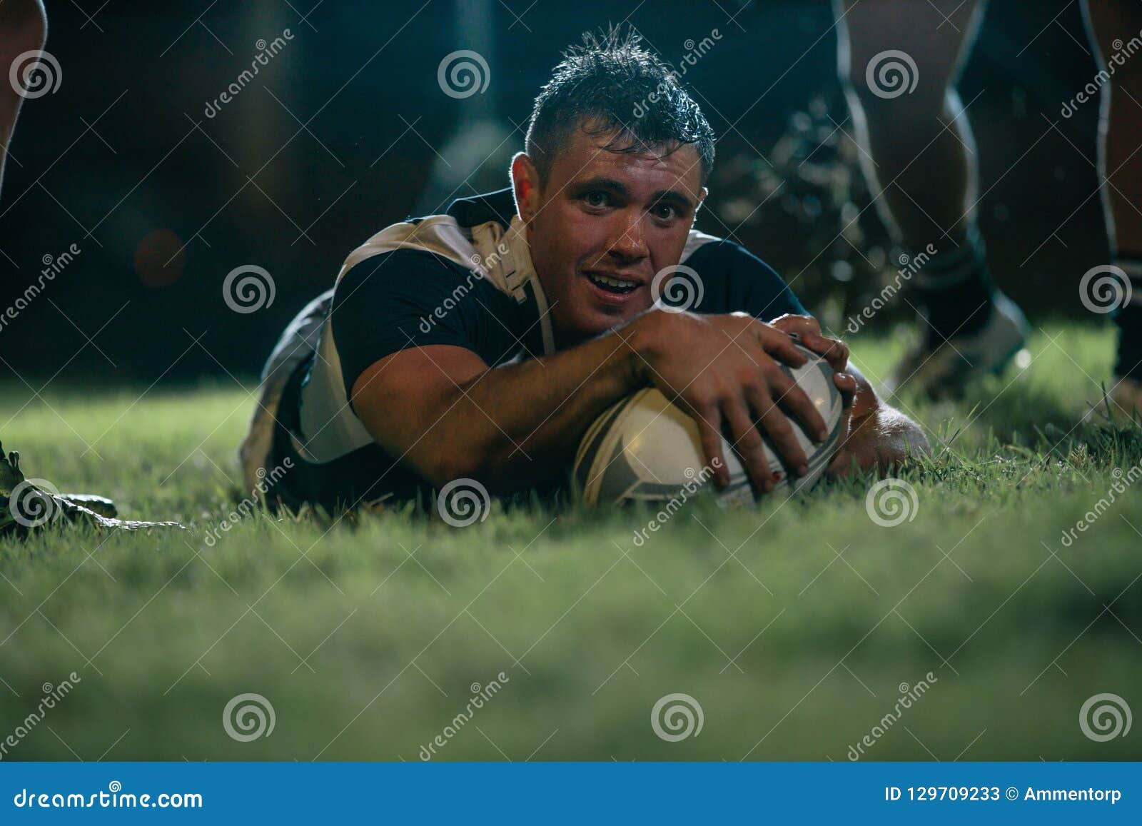 Rugby player scoring a try stock image. Image of diving - 129709233