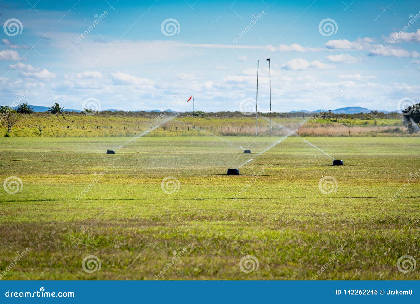 A Rugby and Soccer Fields Being Watered after a Game Stock Photo ...