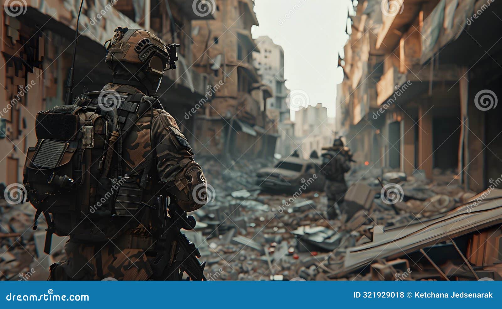 Rugged AI Powered Commando Navigates Debris Strewn Post Apocalyptic ...