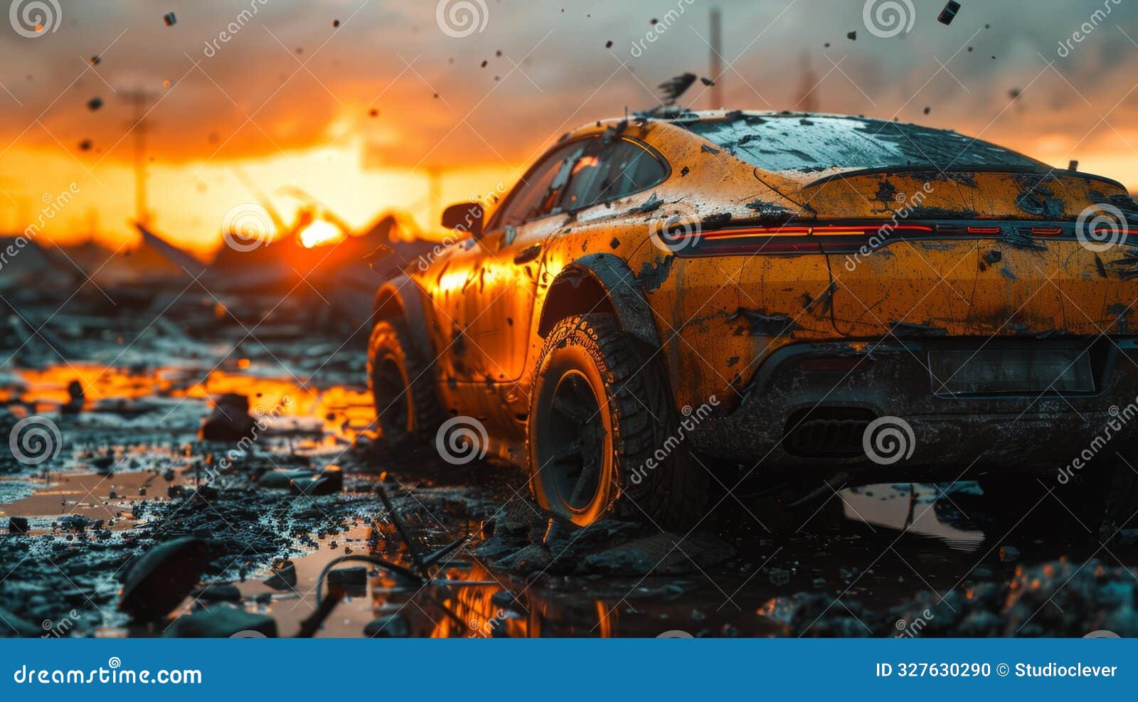 Apocalyptic Scene: Earth Engulfed In A Maelstrom Of Flames, Towering ...