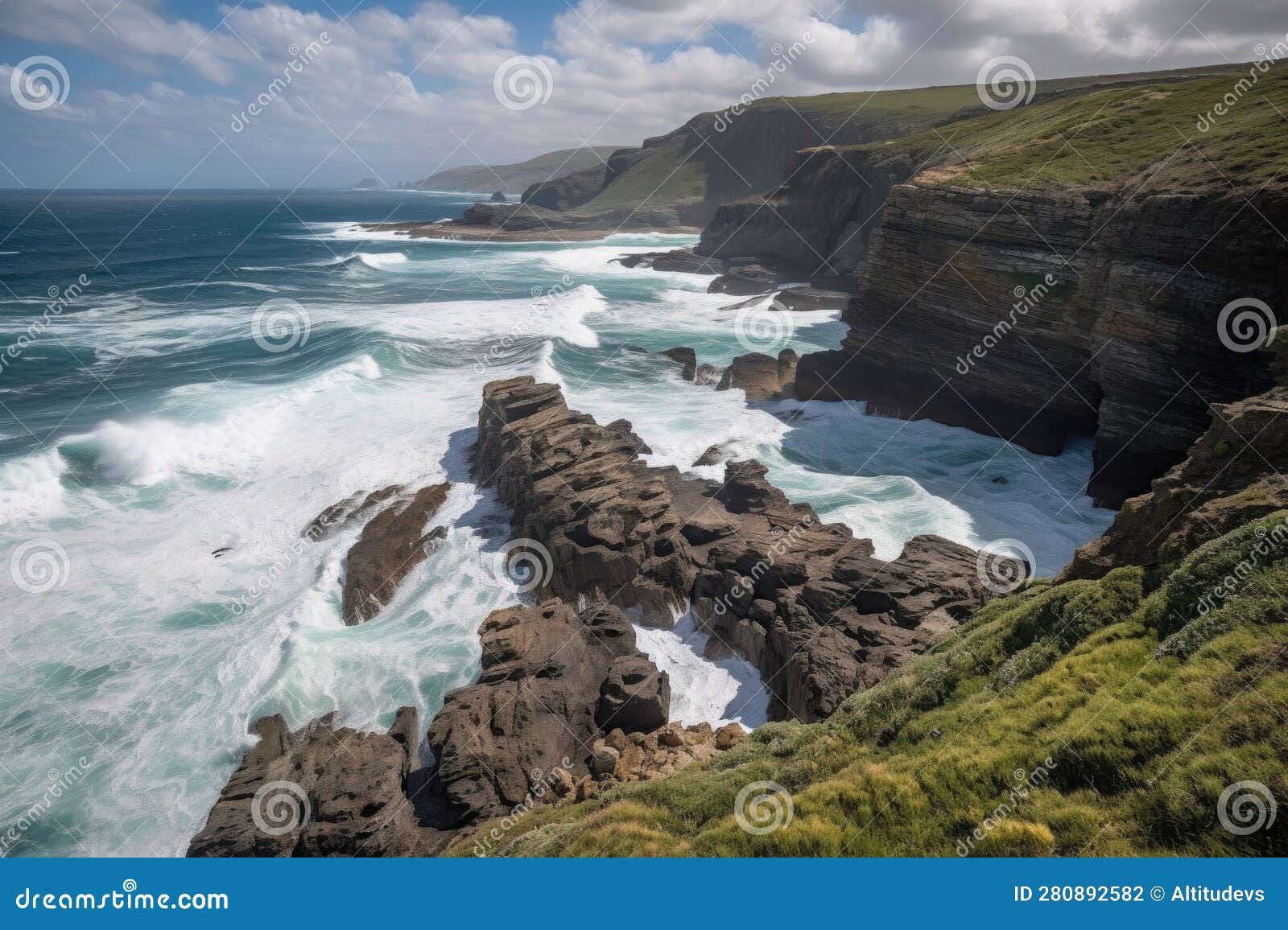 A Rugged Coast with Towering Cliffs, Crashing Waves and Rocky Beaches ...