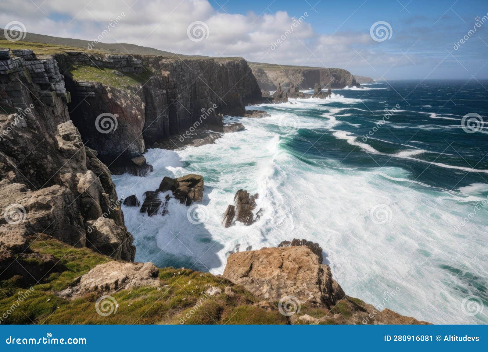 A Rugged Coast With Towering Cliffs, Crashing Waves And Rocky Beaches ...