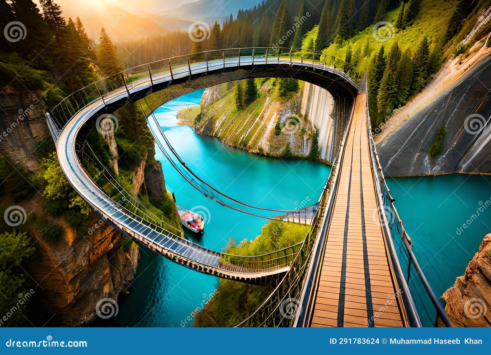 A Rugged and Dramatic Canyon with a Suspension Bridge Spanning a Deep ...