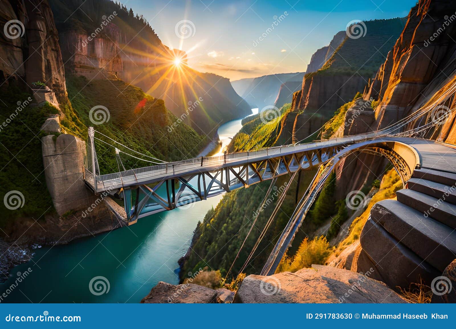 A Rugged and Dramatic Canyon with a Suspension Bridge Spanning a Deep ...