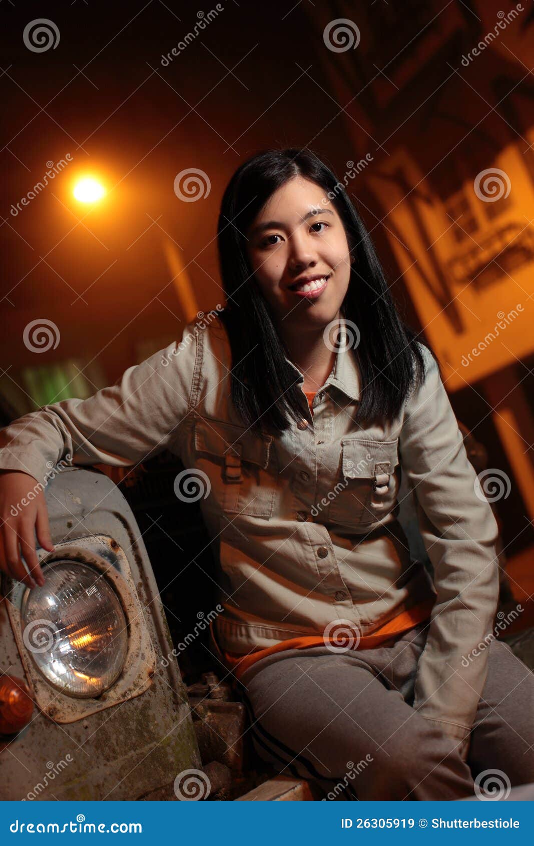 Rugged girl with jeep stock image. Image of orange, extreme - 26305919