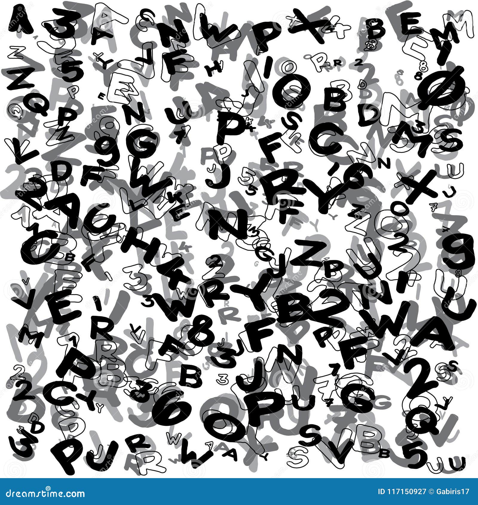 Freehand - Marker Drawn Letters And Numbers Plane Overlapping Stock ...